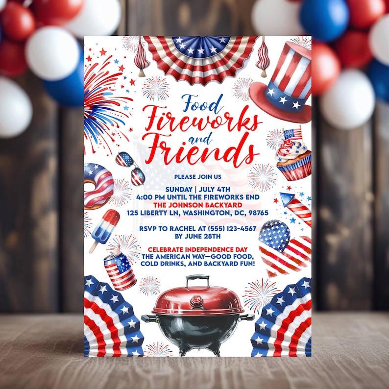 4th of July BBQ Invitation, Party in the USA Invite, Independence Day ...