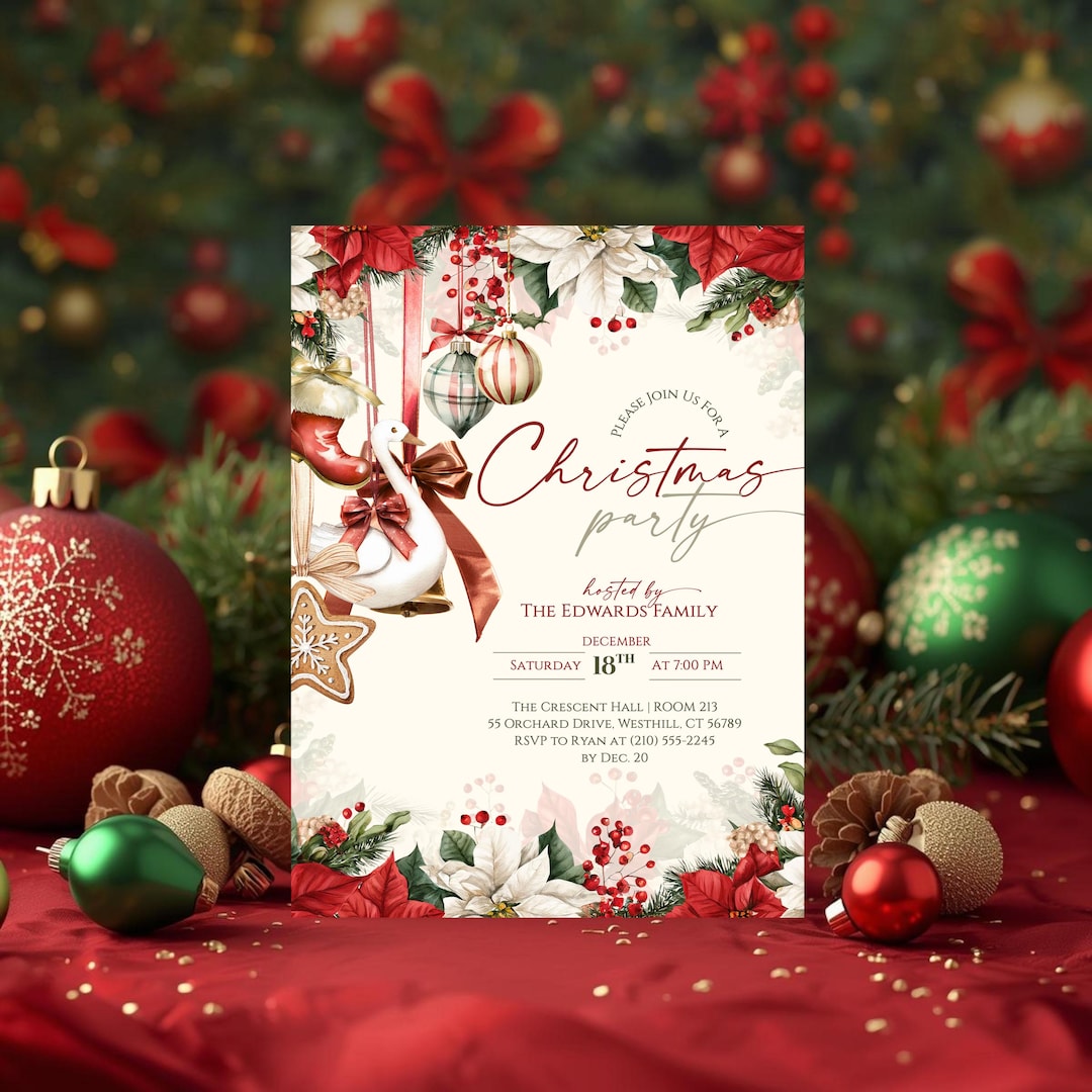 Christmas Party Invite Template, Editable Holiday Invitation for ...