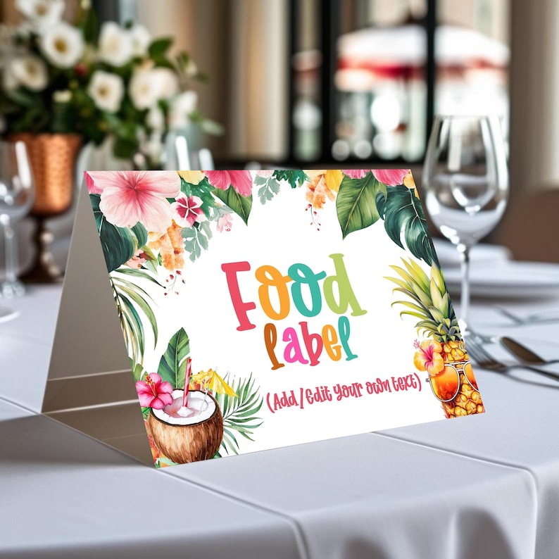 Editable Luau Food Label Tent Cards Printable Hawaiian Pineapple Party ...
