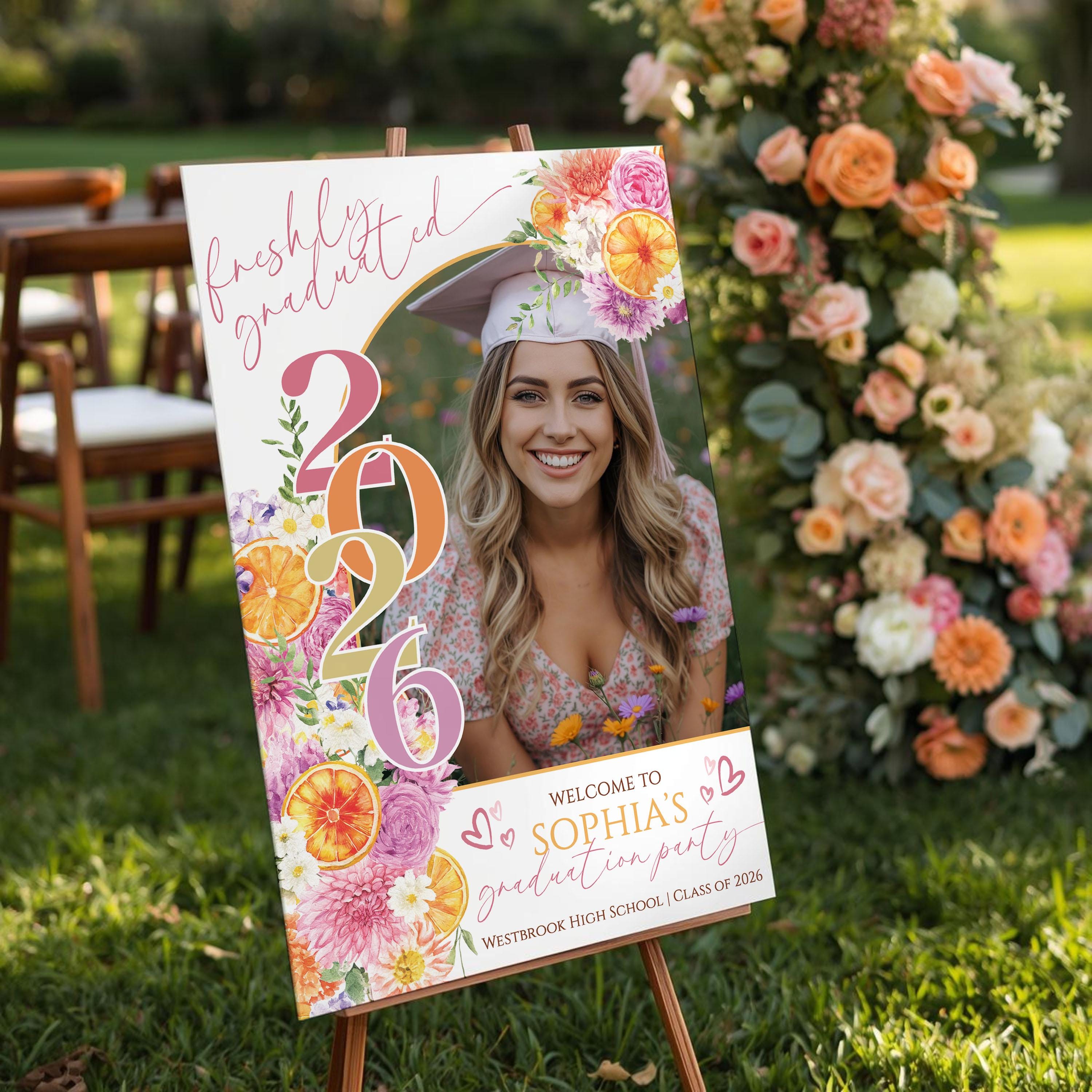 Lemon Graduation Welcome Sign Template, Freshly Graduated Citrus Floral ...
