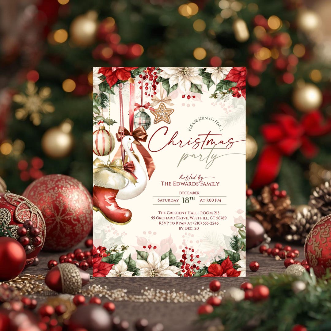 Editable Christmas Party Invitation Template, Festive Holiday Printable ...
