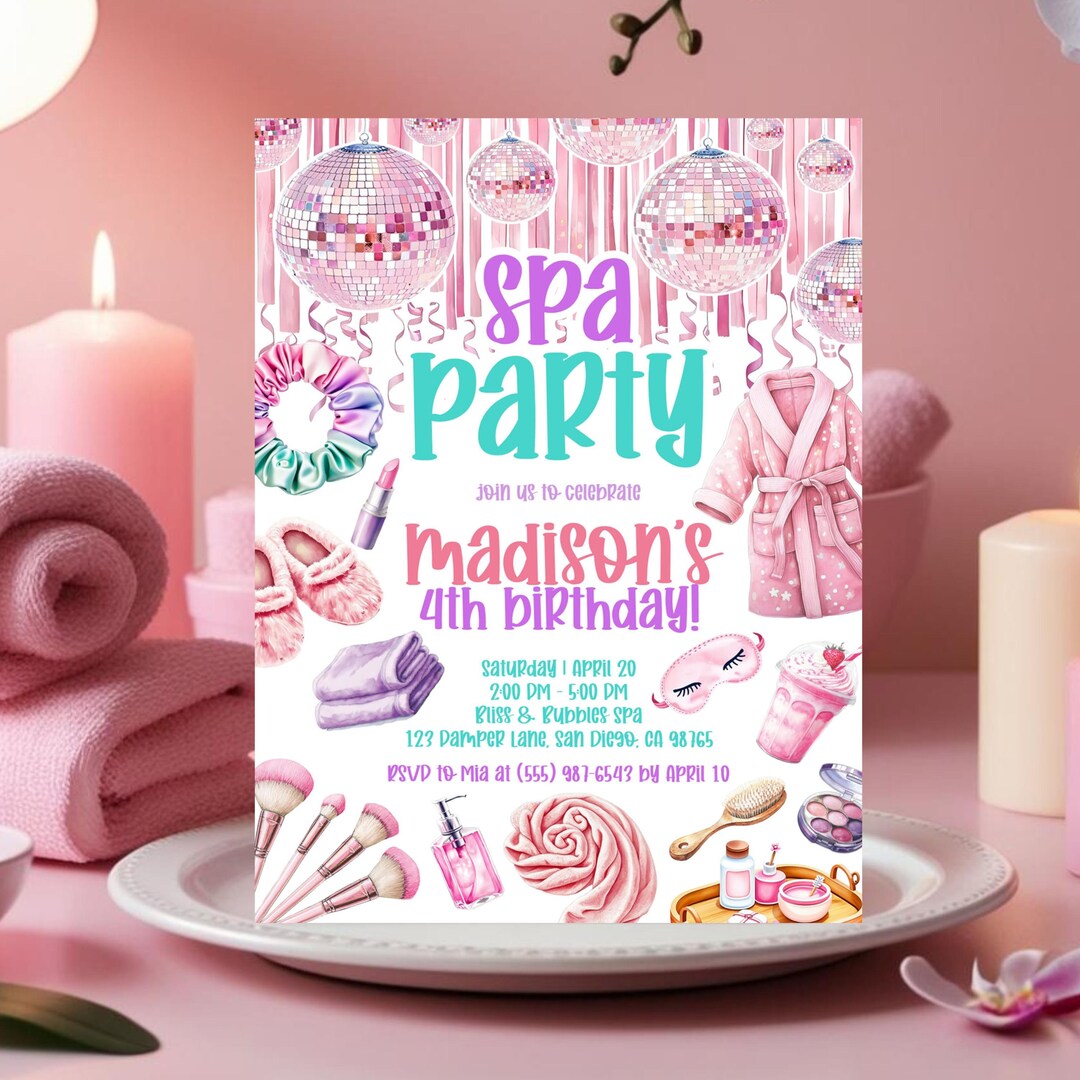 Editable Spa Birthday Invitation, Girls Pamper Party Invite, Printable ...