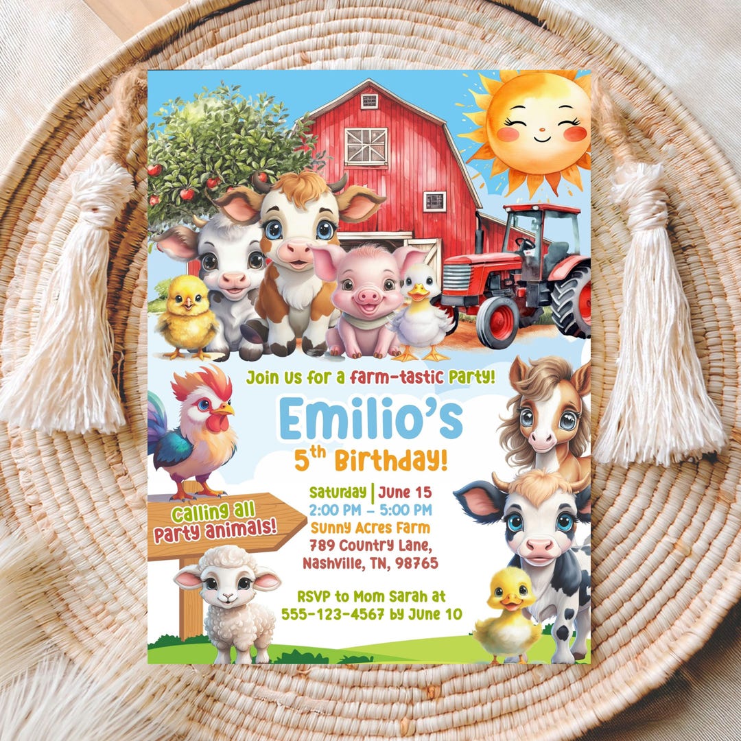 Barnyard Animals Birthday Invitation Editable, Farm Birthday Party ...