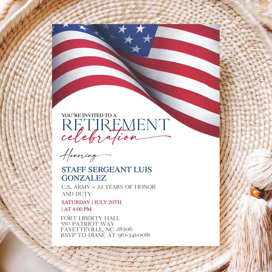 Honoring Service Retirement Invite, American Flag Retirement Party ...