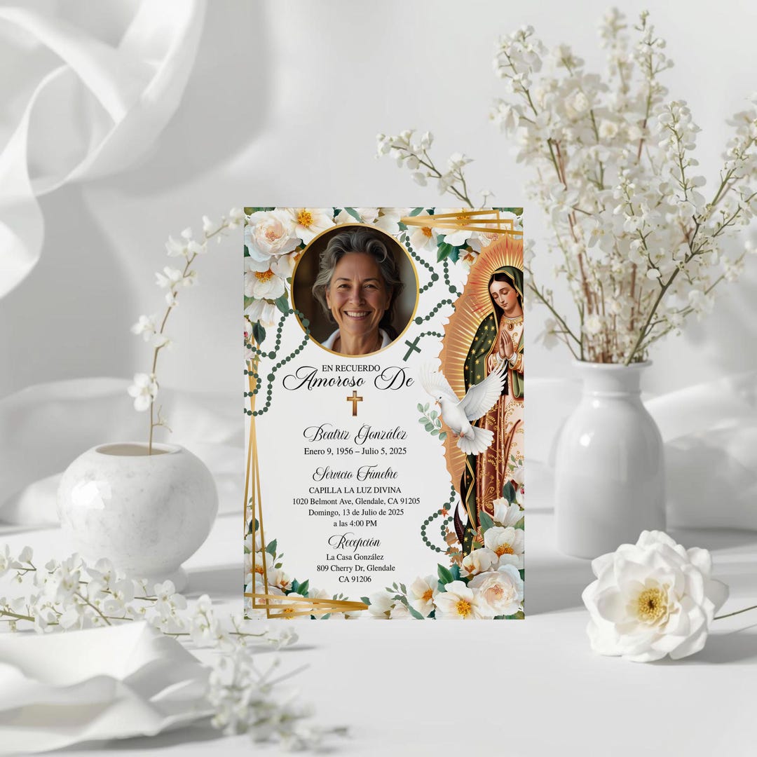 Editable Invitación Para Funeral Español, Virgen De Guadalupe En ...