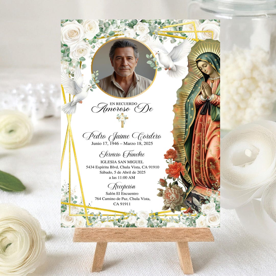 Anunció Fúnebre Editable, Virgen De Guadalupe Spanish Funeral Invite ...