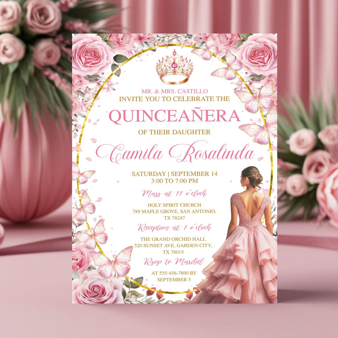 Editable Pink & Rose Gold Quince Party, Floral Mis Quince Anos, Sweet ...
