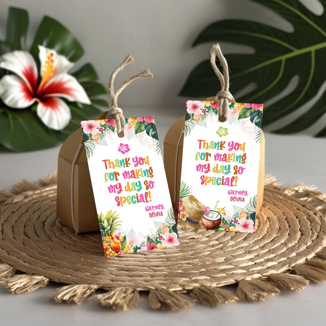 Hawaiian Aloha Thank You Tag Editable, Pineapple Tropical Luau Party ...