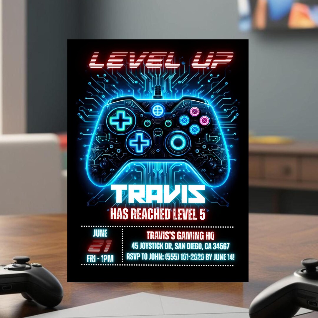 Editable Level up Birthday Invitation, Video Game Party Invitation ...