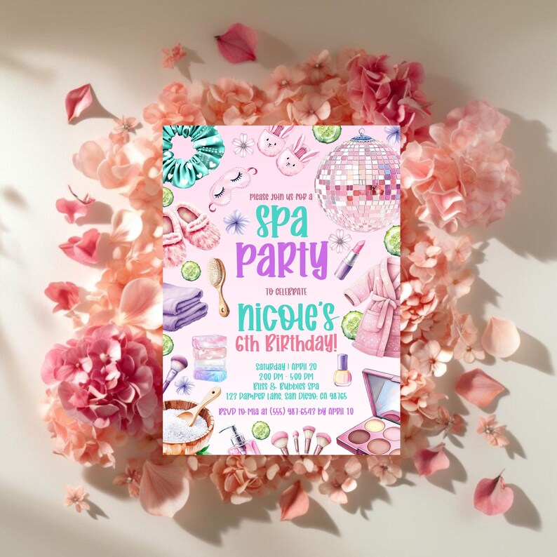 Spa Party Birthday Invitation for Girls, Editable Pamper Party Invite ...