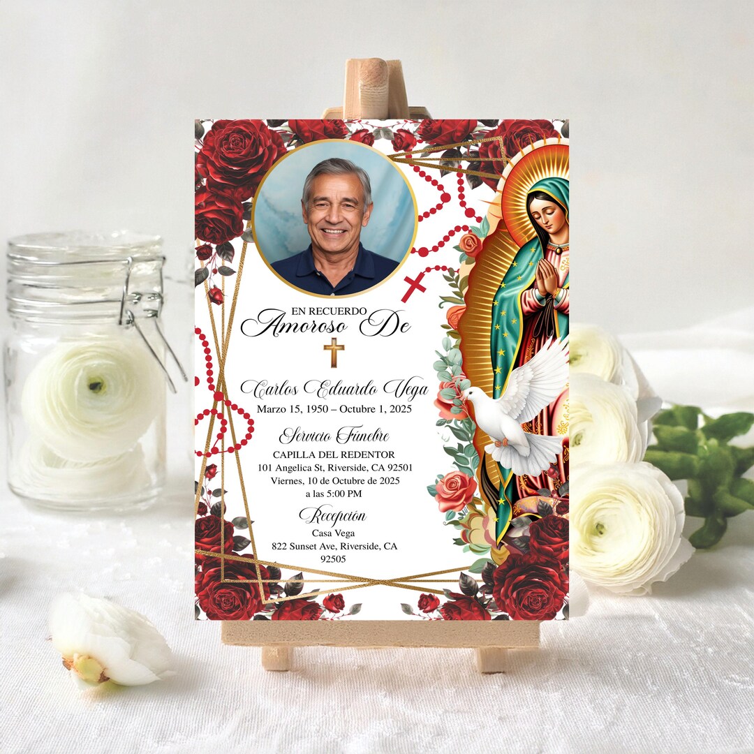 Invitación Funeraria Católica En Español, Virgen De Guadalupe, Red ...