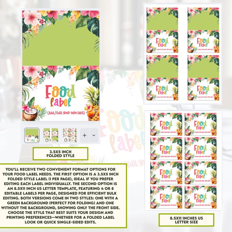 Editable Luau Food Label Tent Cards Printable Hawaiian Pineapple Party ...