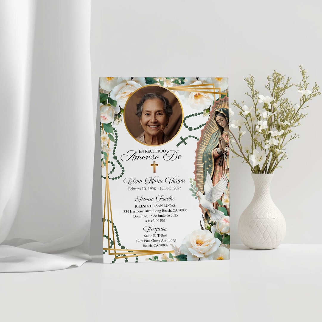 Invitación Funebre Católica Editable, Virgen De Guadalupe En Memoria ...