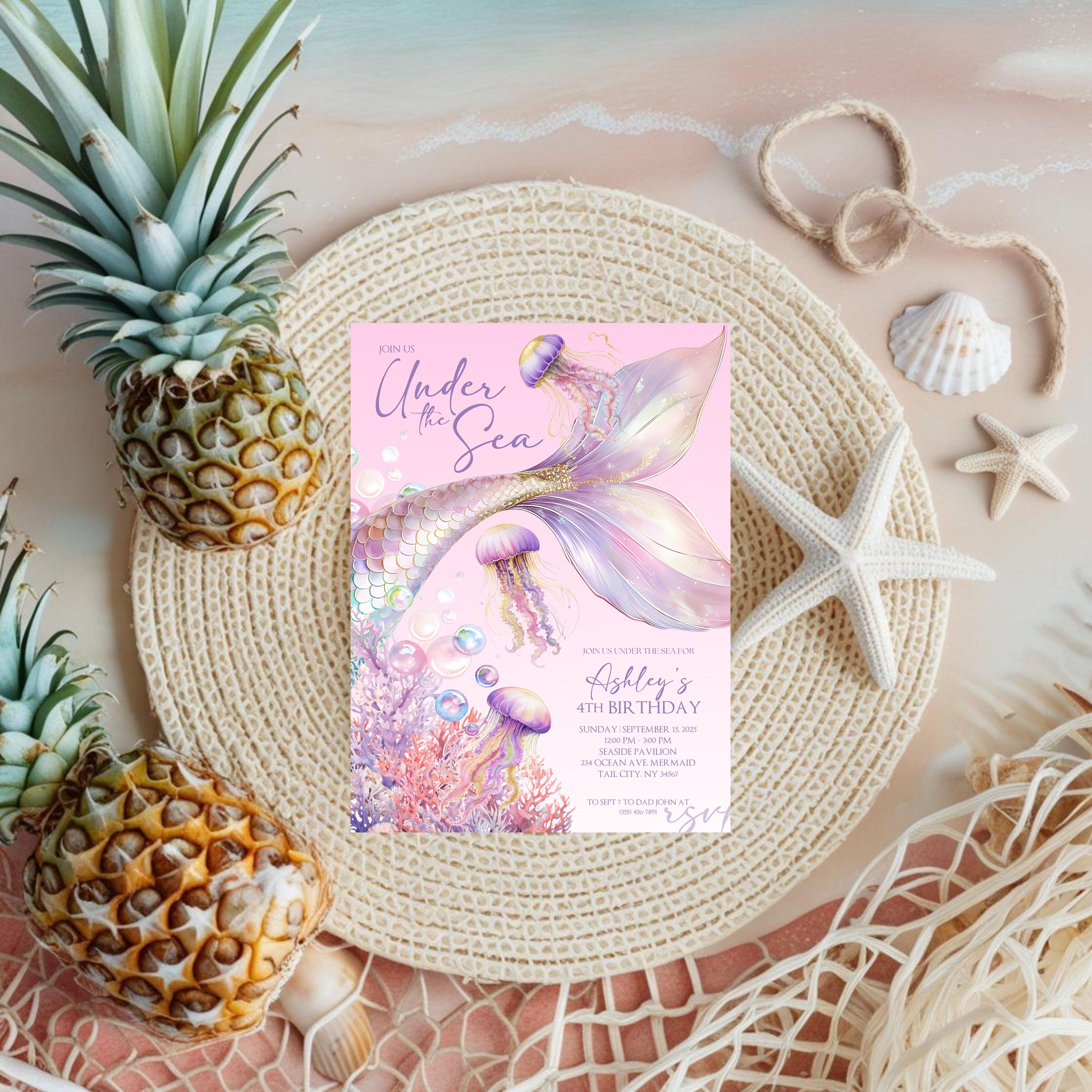 Little Mermaid Birthday Invitation, Editable Mermaid Birthday Card ...