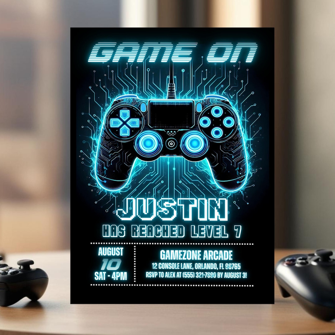 Level up Birthday Invitation, Video Game Party Invitation, Gamer Theme ...