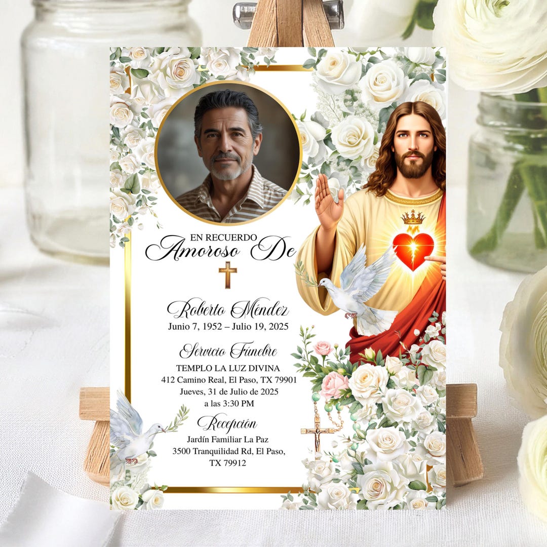 Jesús Cristo Tarjeta Fúnebre, Editable Invitación Funeral Católica ...