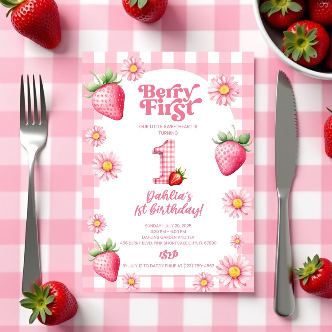 Berry First Birthday Invitation, Berry Sweet First Birthday Invitation ...