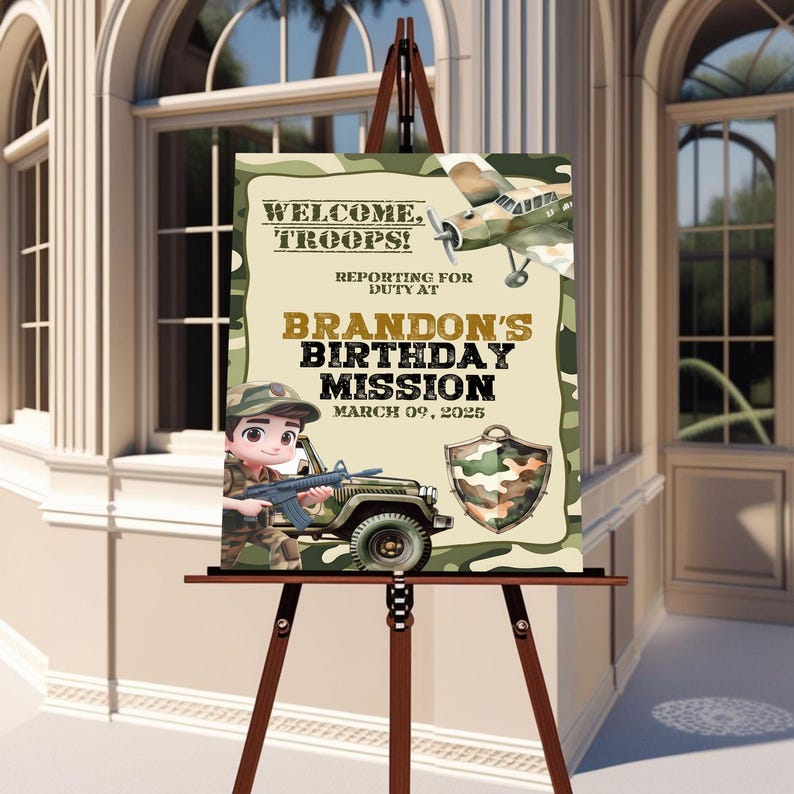 Editable Army Party Welcome Sign, Military Birthday Board, Soldier ...