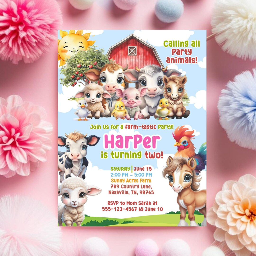 Editable Farm Birthday Invitation, Barn Animals Party Invite, Ranch ...