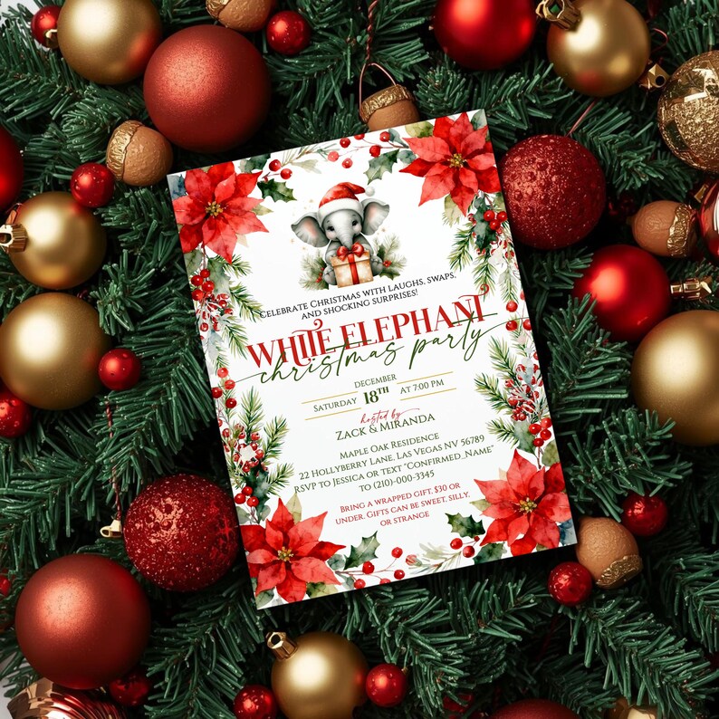 Christmas White Elephant Gift Swap Invitation, Editable Office Party ...