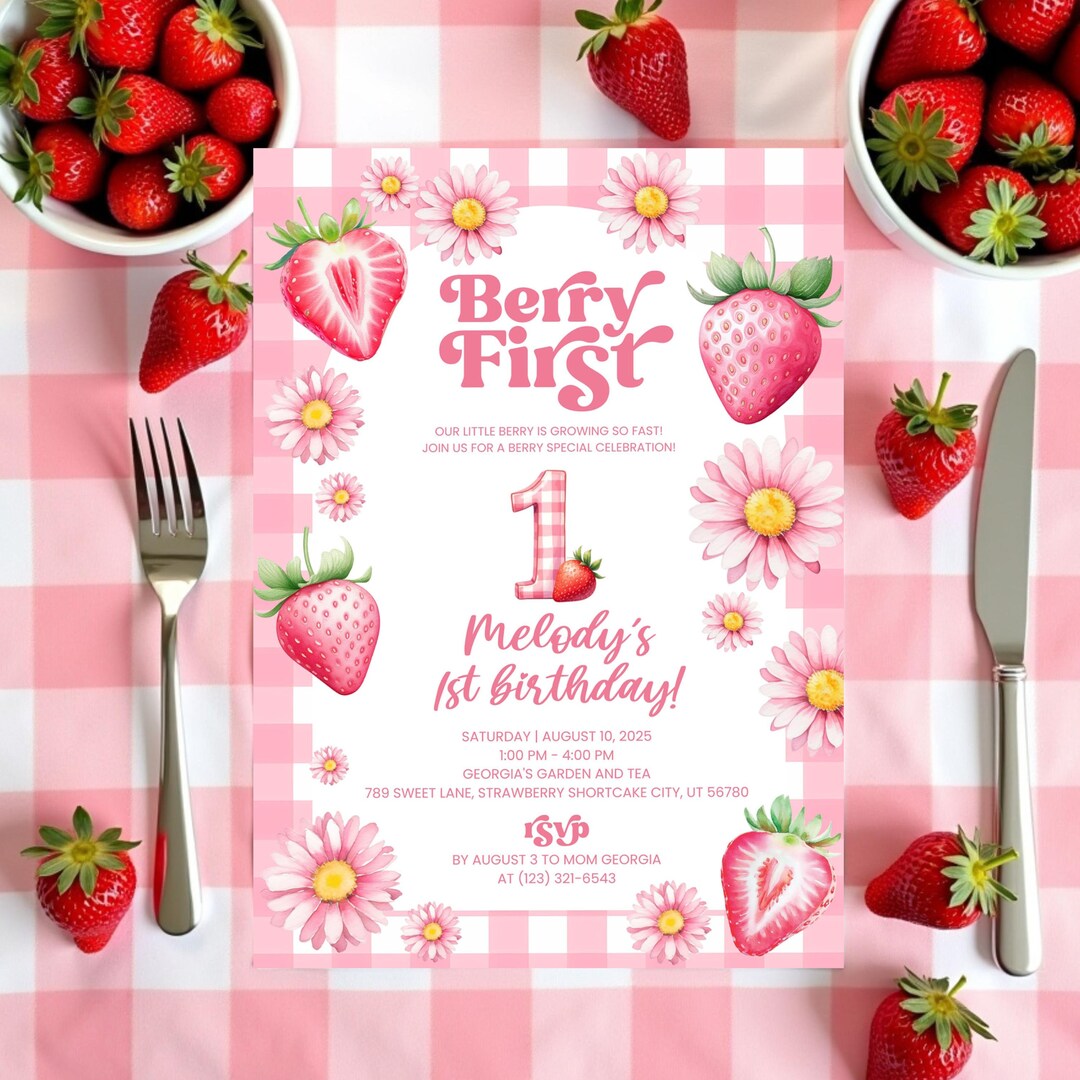 Editable Strawberry Birthday Invitation, Berry First 1st Birthday ...