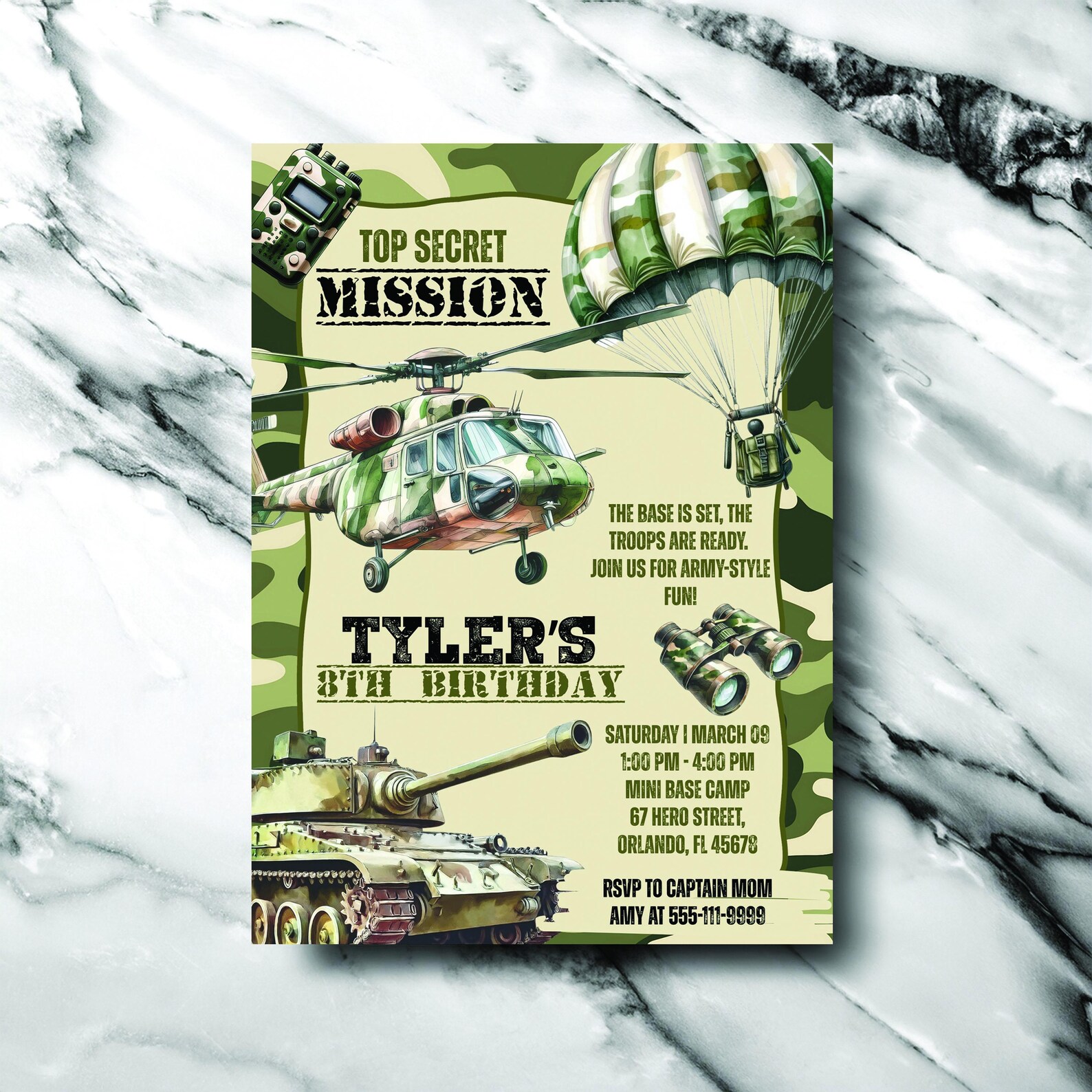Editable Army Party Invitation, Military Birthday Invite for Boys, Army ...