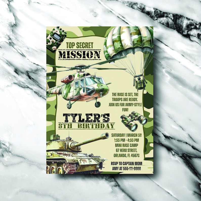 Editable Army Party Invitation, Military Birthday Invite for Boys, Army ...