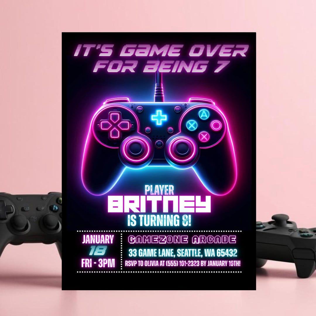 Level up Girl Birthday Invitation, Gaming Invitation, Video Game Party ...