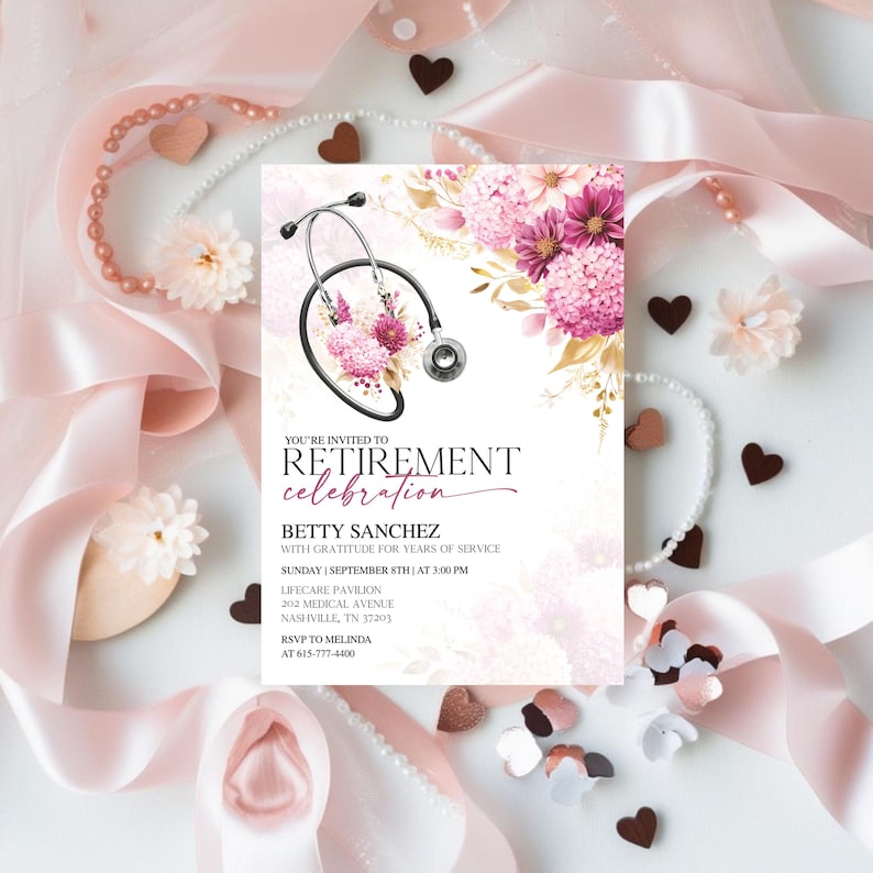 Editable Nurse Retirement Invitation, Doctor Retirement Party Invite ...