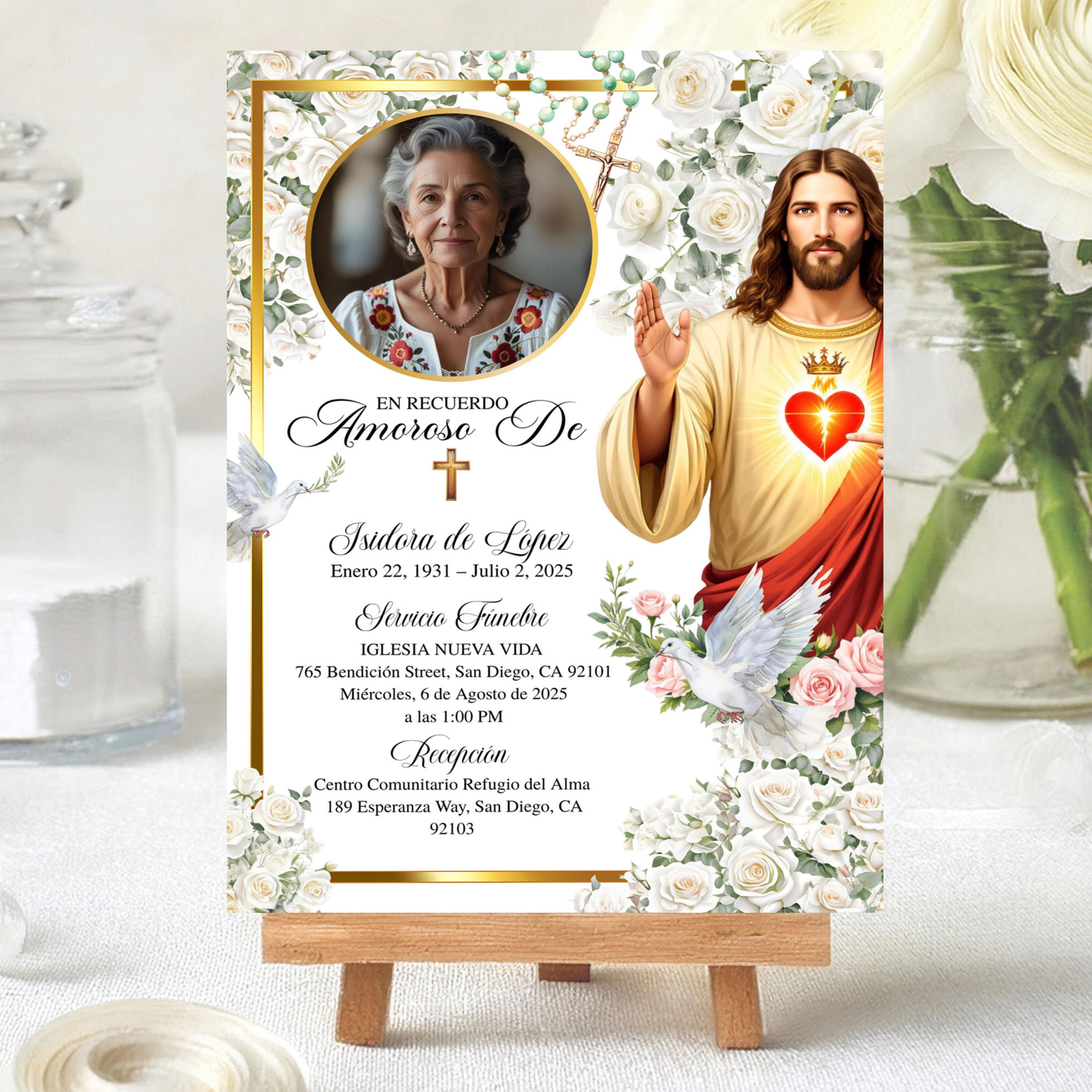 Editable Catholic Funeral Invitation, Spanish Jesus Christ Memorial ...