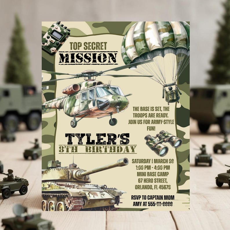 Editable Army Party Invitation, Military Birthday Invite for Boys, Army ...