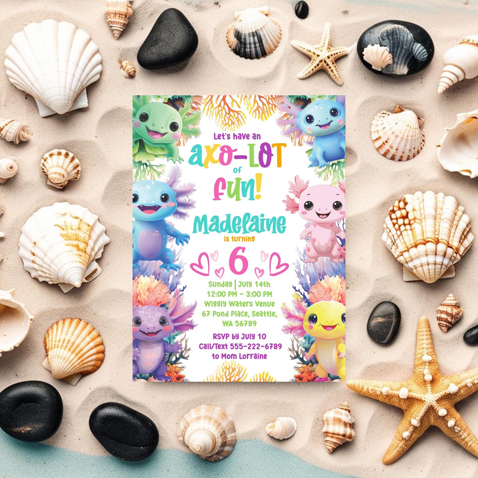 Axolotl Birthday Invite, Axolotl Birthday Invitation Printable ...
