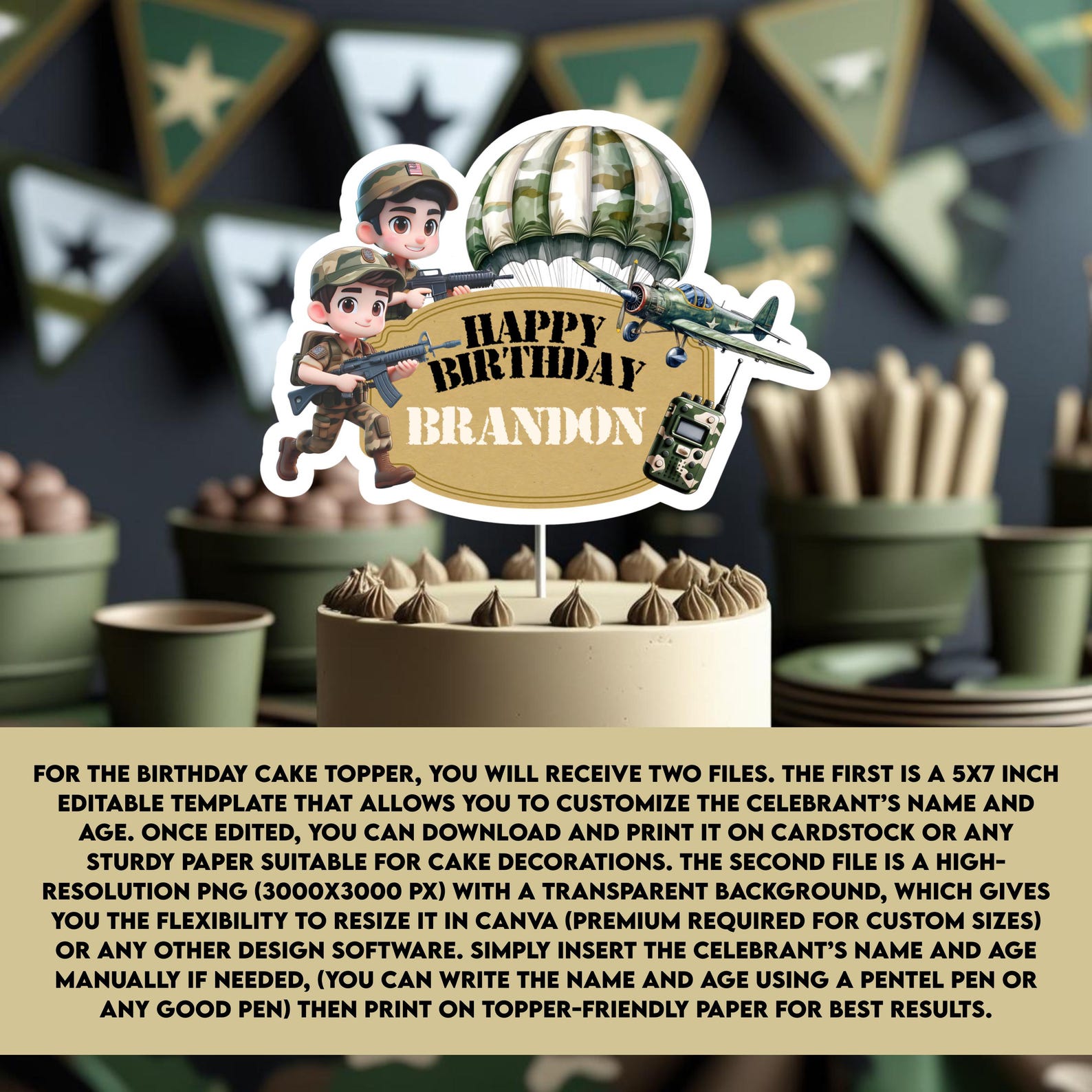 Military Cake Topper, Army Cake Topper, Personalized Army Birthday ...