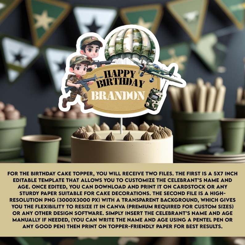 Military Cake Topper, Army Cake Topper, Personalized Army Birthday ...