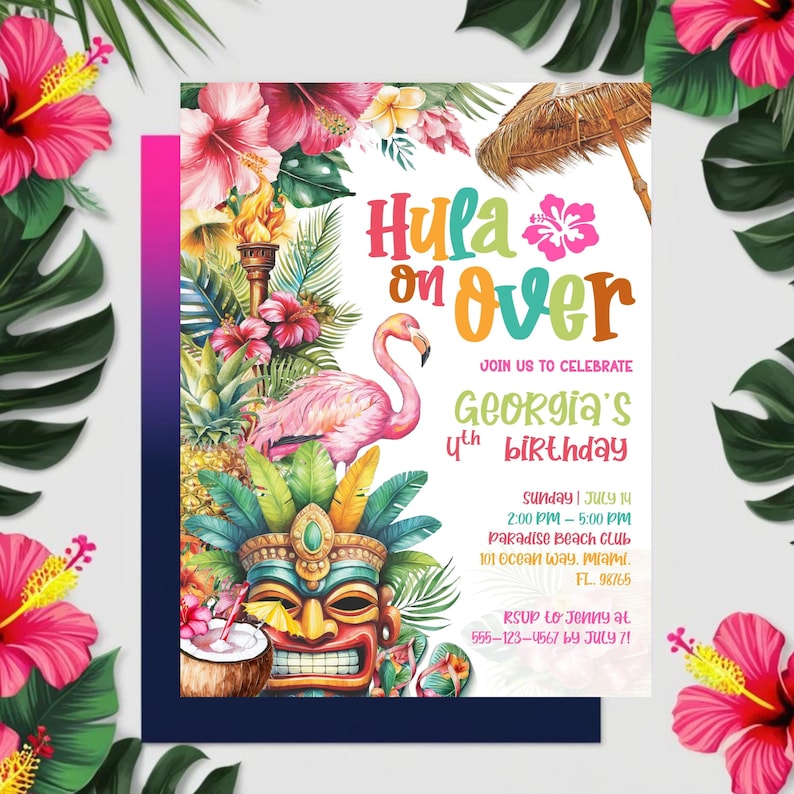 Hawaiian Luau Birthday Invitation Editable, Tropical Aloha Invite ...