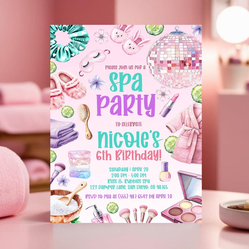 Spa Party Birthday Invitation for Girls, Editable Pamper Party Invite ...