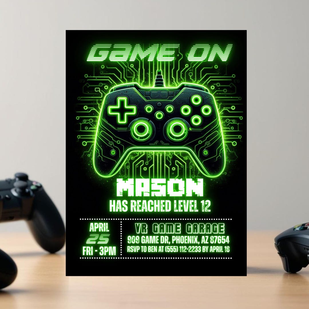 Gaming Birthday Invitation, Video Game Party Invite, Level up Birthday ...