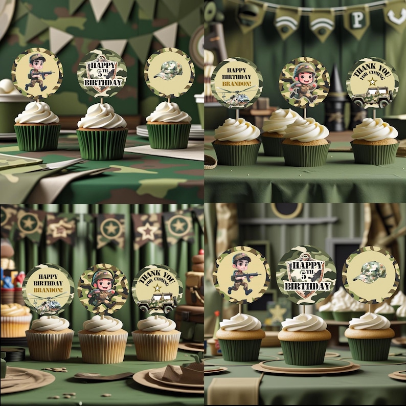 Army Cupcake Toppers Printable Soldier Birthday Party Supplies Soldier ...