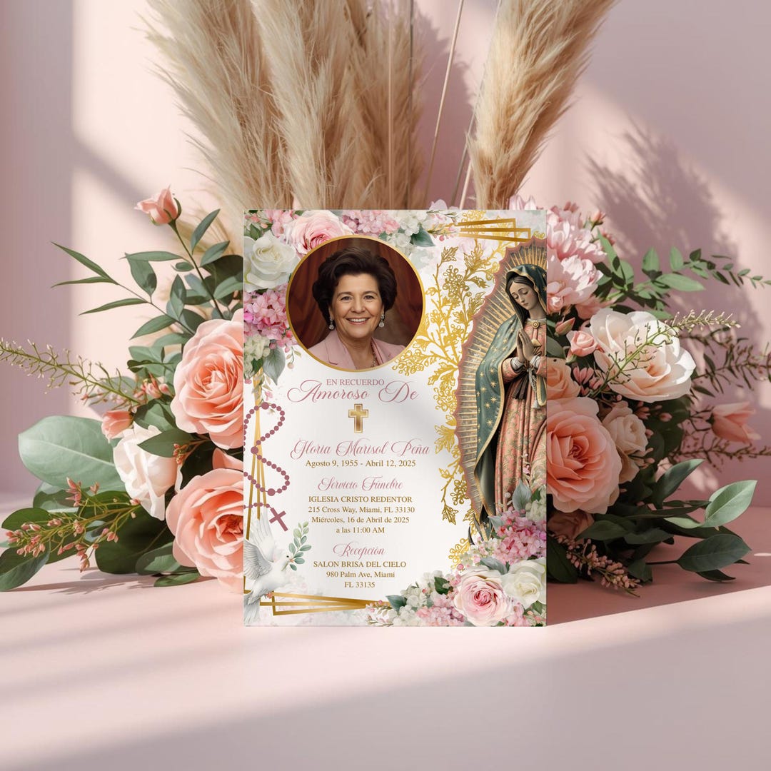 Invitación Funeraria Floral Rosa Virgen De Guadalupe, Spanish Funeral ...
