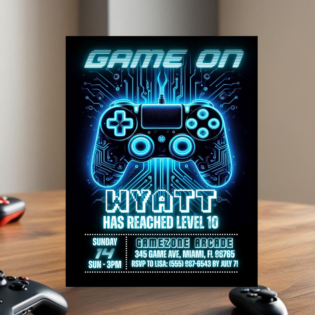 Video Game Invitation, Video Game Party, Game on Birthday Invite, Gamer ...