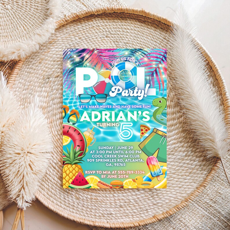 Editable Boy Pool Birthday Invitation, Pool Theme Party Invitations ...