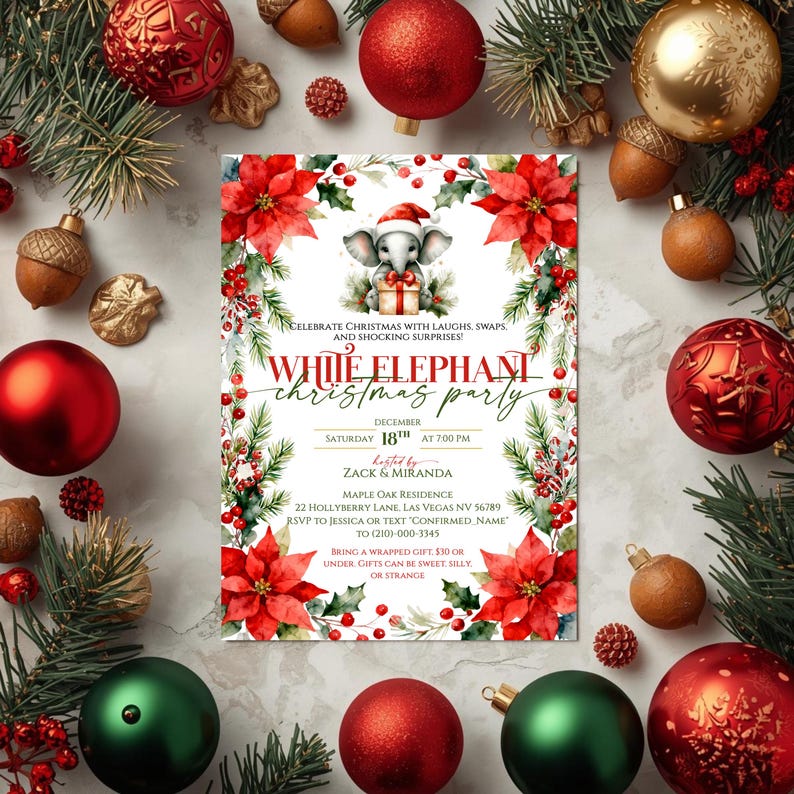 Christmas White Elephant Gift Swap Invitation, Editable Office Party ...