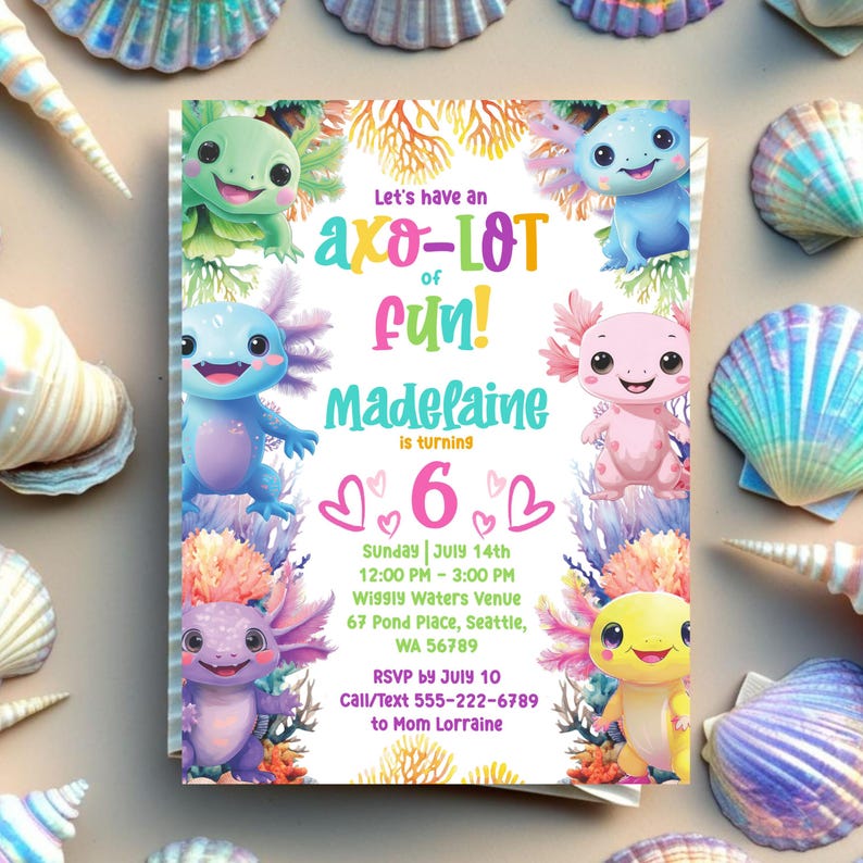 Axolotl Birthday Invite, Axolotl Birthday Invitation Printable ...
