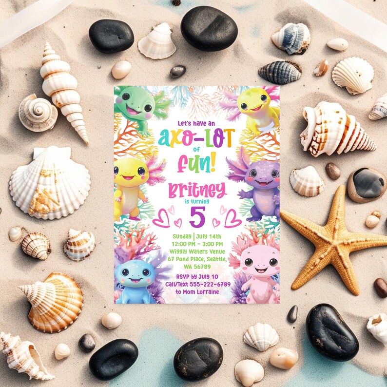Editable Axolotl Birthday Invitation, Under Sea Theme Party, Axolotl ...