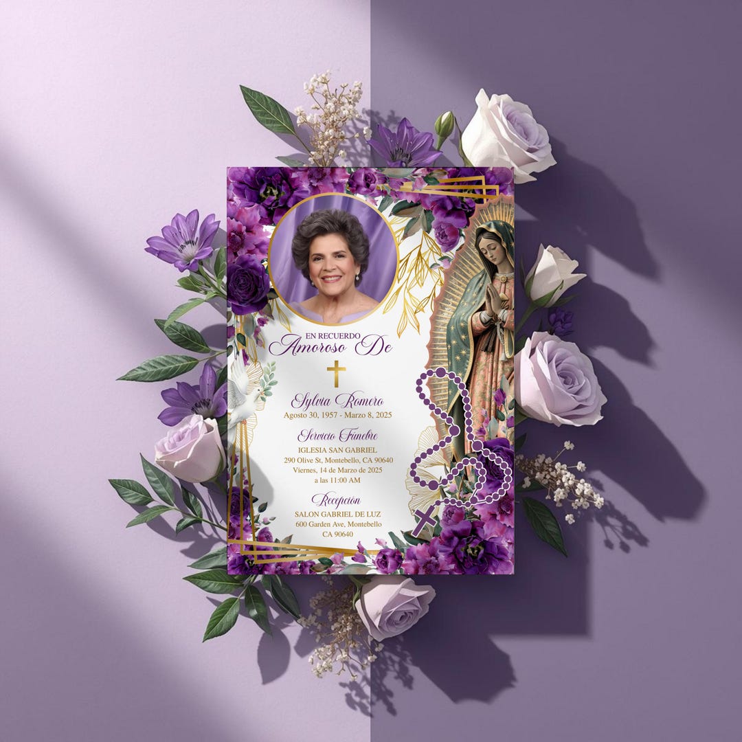 Invitación Funeraria Púrpura Virgen De Guadalupe, Invitación Funeraria ...