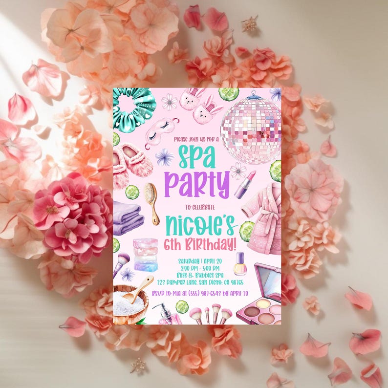 Spa Party Birthday Invitation for Girls, Editable Pamper Party Invite ...