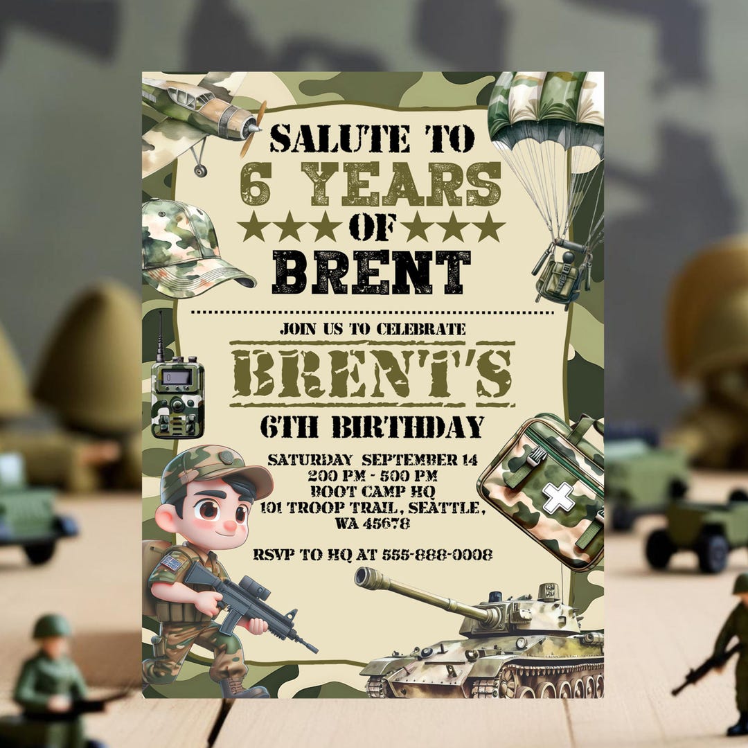 Editable Military Birthday Invitation, Army Party Invite, Soldier ...