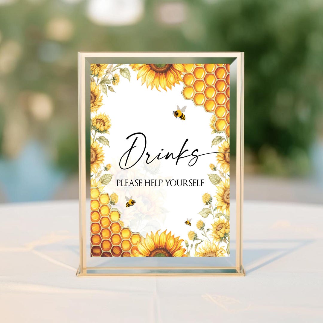 Bee Baby Shower Drinks Sign Printable, Honey Bee Drink Station Table ...