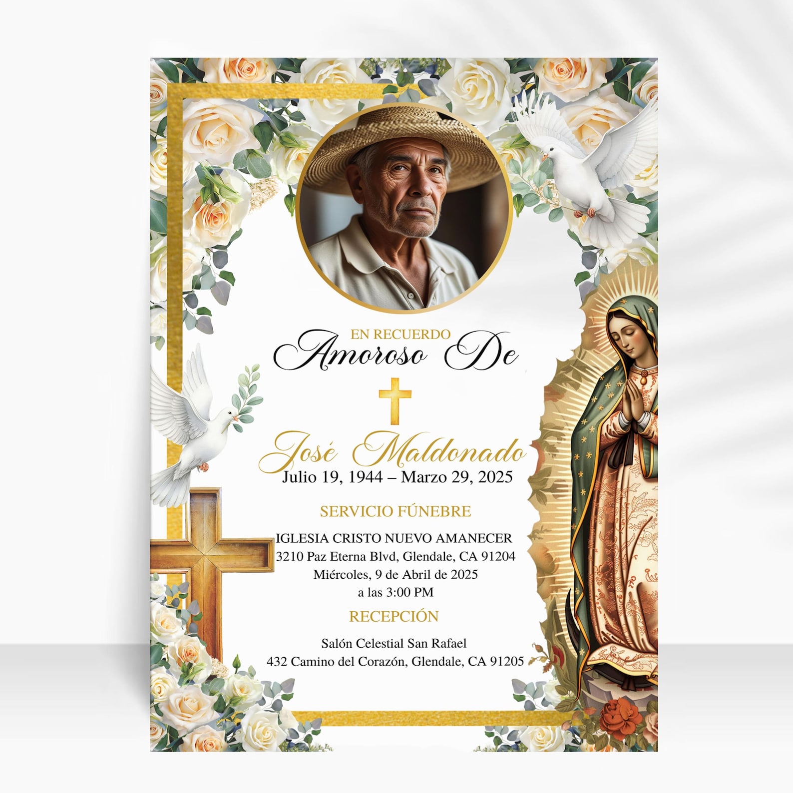 Spanish Funeral Invitation, Español Virgen De Guadalupe Tarjeta Funebre ...
