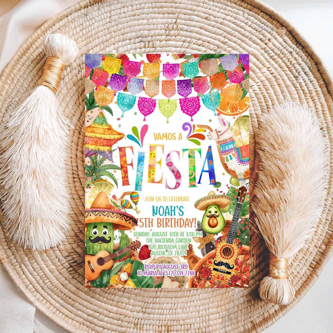 Mexican Fiesta Birthday Invitation Template: Colorful Pinata Sombrero ...